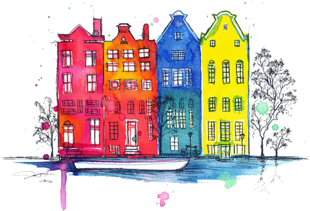 Download Buildings Watercolor Colorful Freetoedit - Colorful Buildings ...