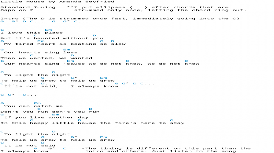 Little House Amanda Seyfried Guitar Chords