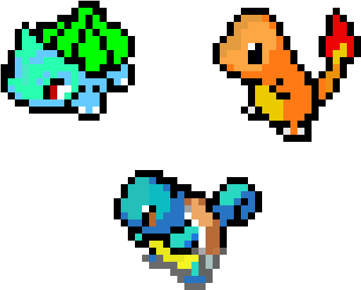 Download Pokemon First Gen Starter Trio - 8 Bit Pokemon Pixel Sprite ...