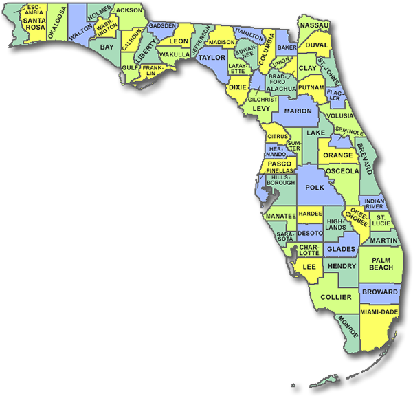 Download Florida County Map - Map Of Florida - HD Transparent PNG ...